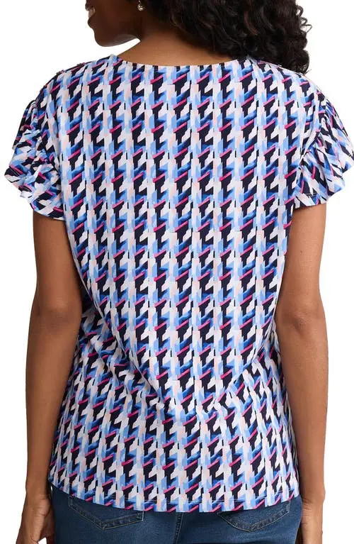 Jones New York Houndstooth Flutter Sleeve Top
