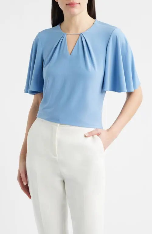 Anne Klein Pleat Neck Bell Sleeve Top - Lagoon