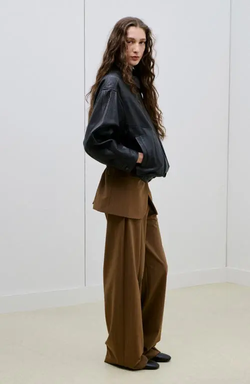Mango Systeck Pleated Wide Leg Trousers - Caramel