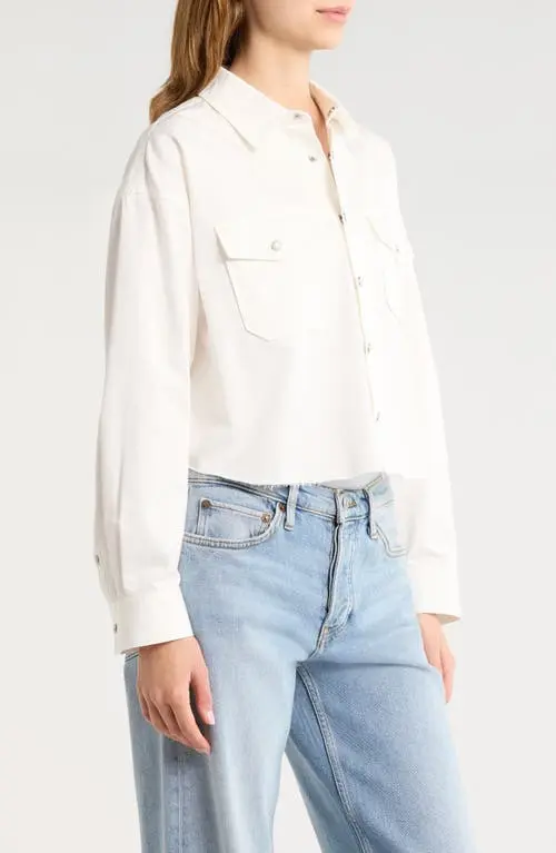 RE/DONE Camper Raw Hem Crop Snap-up Twill Shirt - Blanco