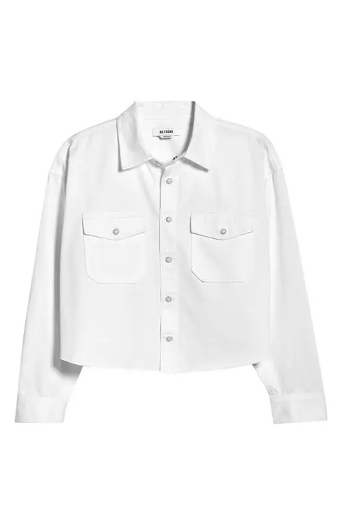 RE/DONE Camper Raw Hem Crop Snap-up Twill Shirt - Blanco