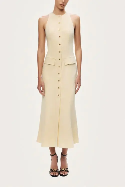 NOCTURNE Sleeveless Button-front Midi Dress