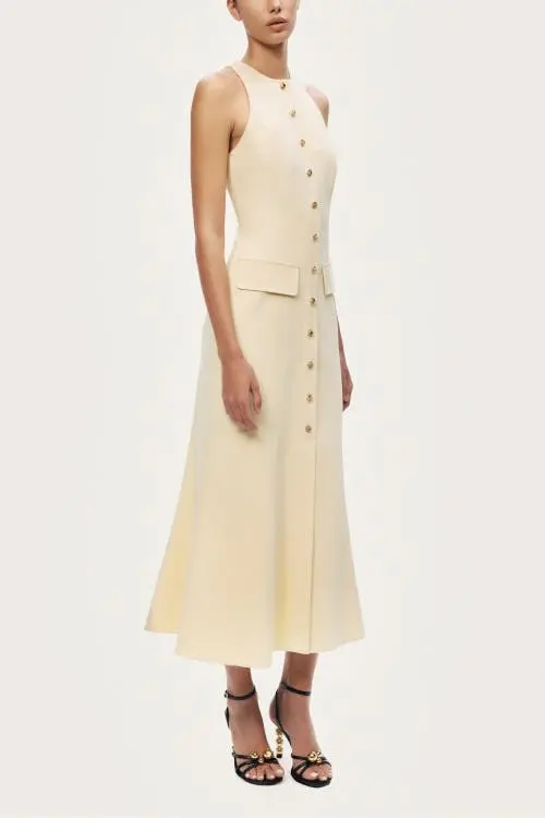 NOCTURNE Sleeveless Button-front Midi Dress