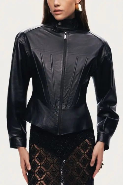 NOCTURNE Fitted Zip-front Leather Jacket