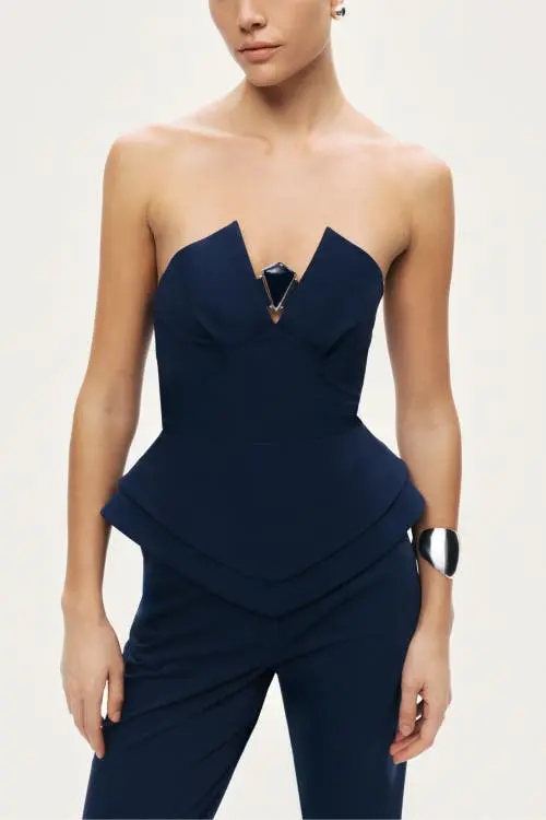NOCTURNE Strapless Sculpted Bustier Top - Navy Blue