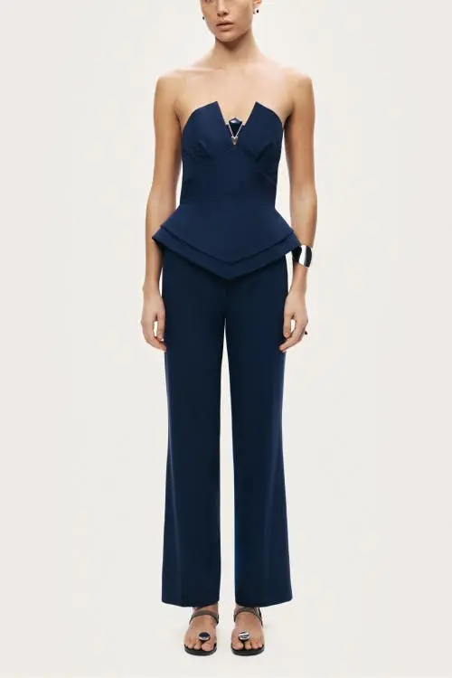 NOCTURNE Strapless Sculpted Bustier Top - Navy Blue