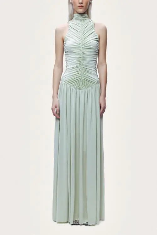 NOCTURNE Ruched High-neck Maxi Dress - Mint Green