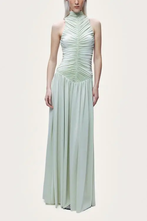 NOCTURNE Ruched High-neck Maxi Dress - Mint Green