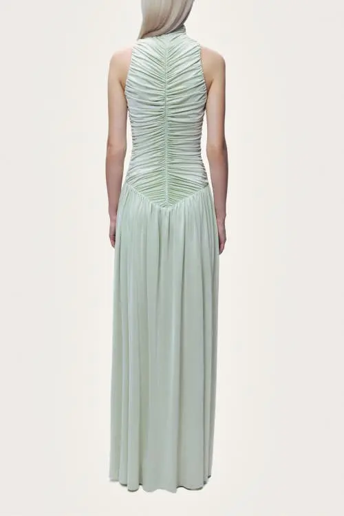 NOCTURNE Ruched High-neck Maxi Dress - Mint Green