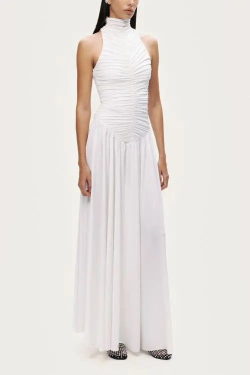 NOCTURNE Ruched High-neck Maxi Dress - White