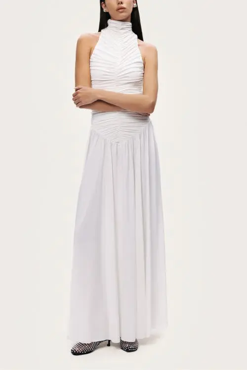 NOCTURNE Ruched High-neck Maxi Dress - White