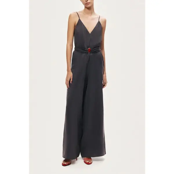 NOCTURNE V-neck Spaghetti Strap Jumpsuit - Anthracite