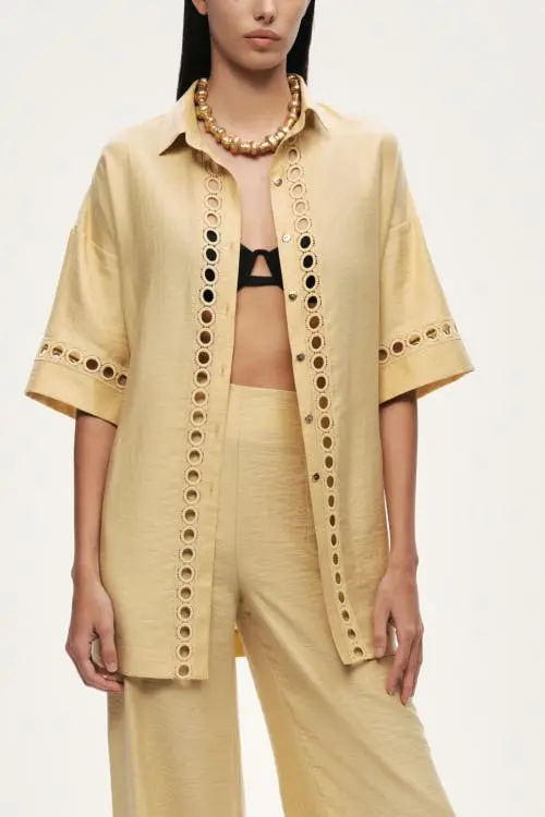 NOCTURNE Belted Eyelet Detail Short-sleeve Jacket