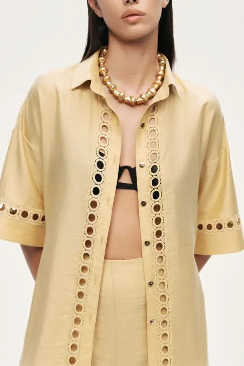 NOCTURNE Belted Eyelet Detail Short-sleeve Jacket