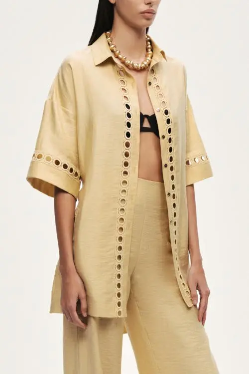 NOCTURNE Belted Eyelet Detail Short-sleeve Jacket