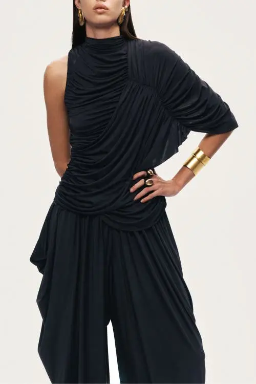 NOCTURNE Asymmetric Draped Blouse