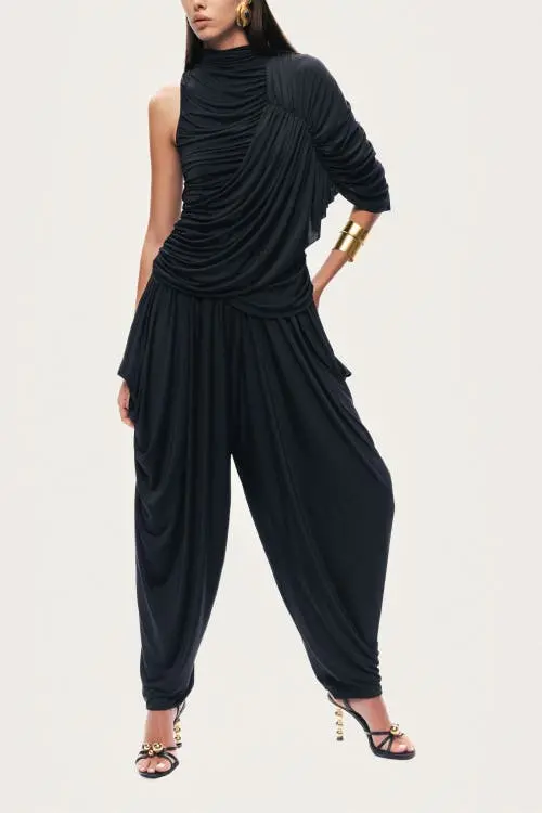 NOCTURNE Asymmetric Draped Blouse