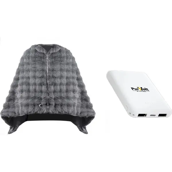 PURSONIC Electric Plush Heated Poncho Shawl With Ultra-compact Power Bank