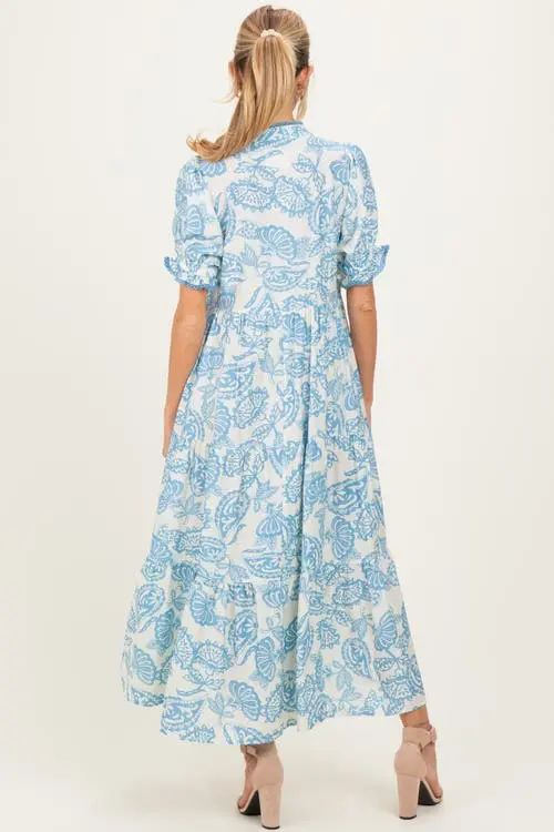 PINKBLUSH Paisley Print Tiered Maternity Midi Dress - Light Blue