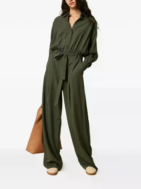 TWINSET Embellished Twill Jumpsuit With Micro Studs