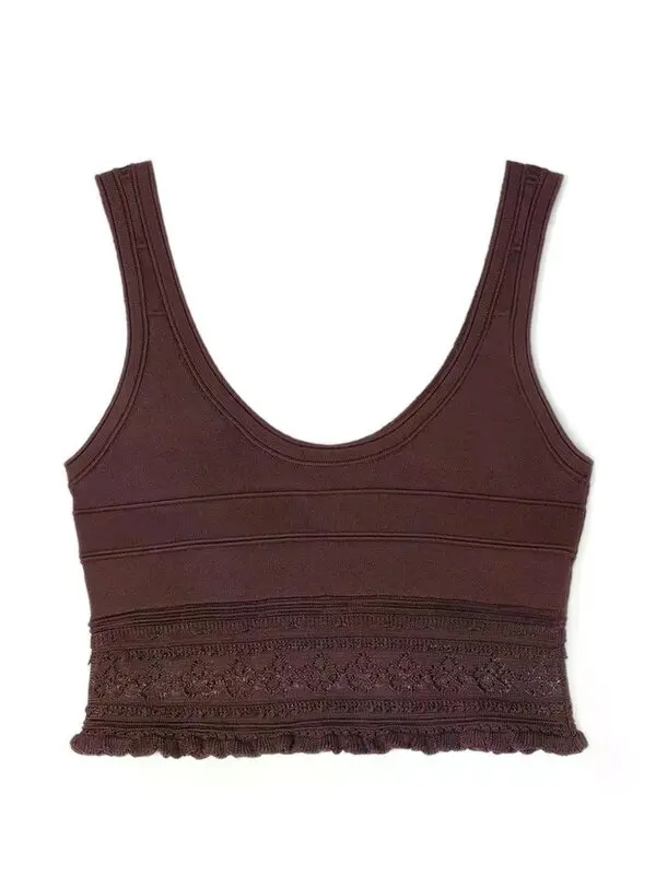 Sandro Lace Trimmed Pointelle Knit Crop Top - Brown