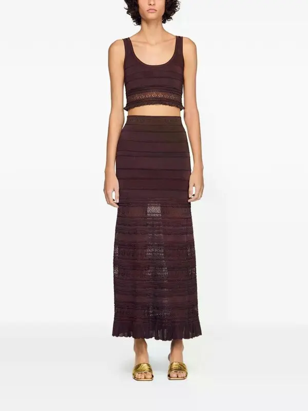 Sandro Lace Trimmed Pointelle Knit Crop Top - Brown