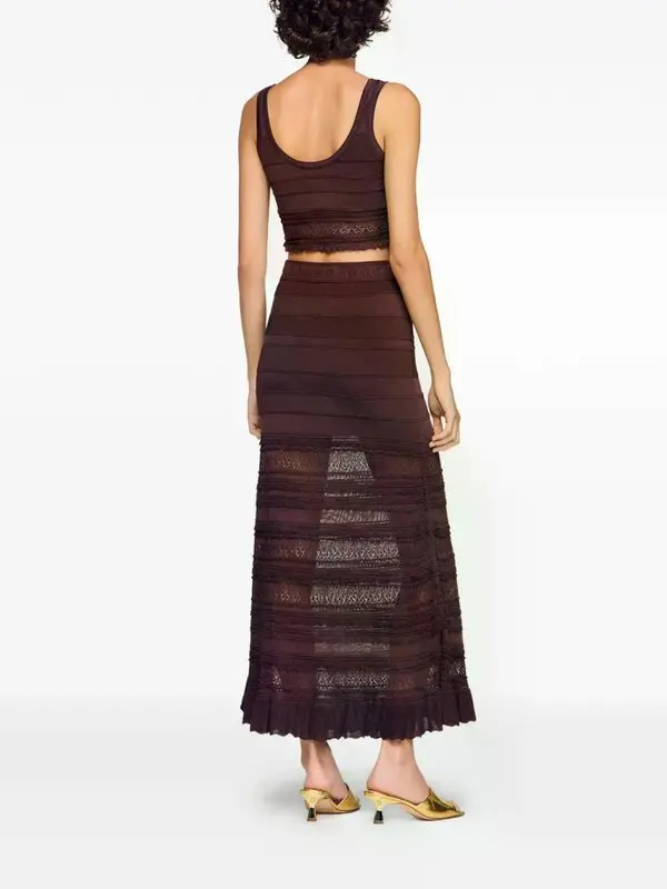 Sandro Lace Trimmed Pointelle Knit Crop Top - Brown