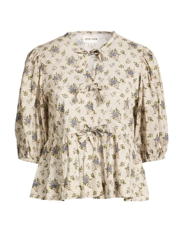 Antik Batik Floral Print Peplum Shirt - Grey