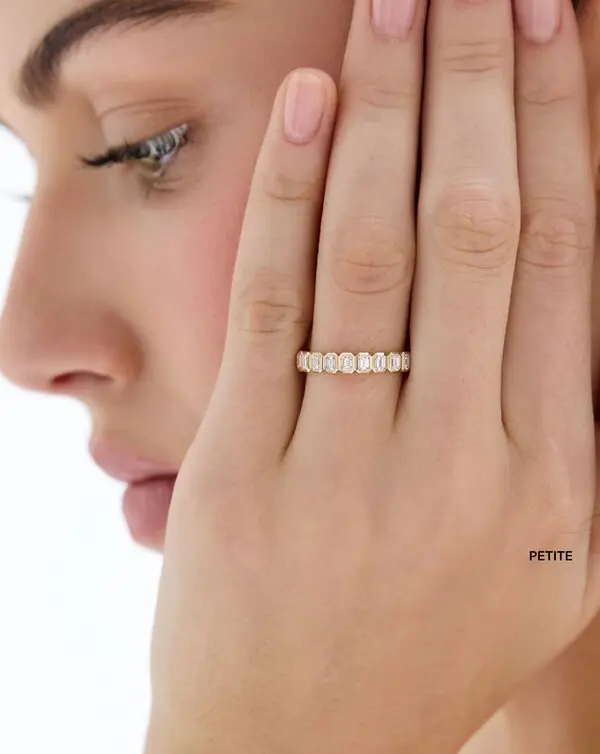 Ring Concierge Lab Emerald Cut Diamond Bezel Wedding Band - Platinum