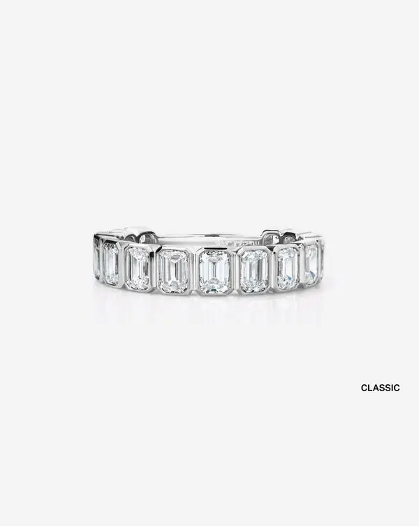 Ring Concierge Lab Emerald Cut Diamond Bezel Wedding Band - Platinum