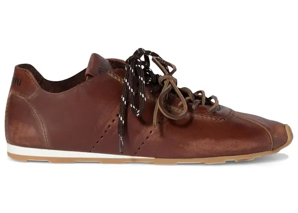 Miu Miu Plume Leather Sneaker - Coffee