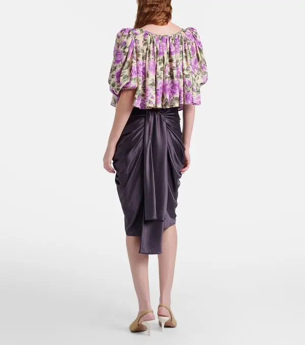 Chloé Gathered Silk Satin Midi Skirt