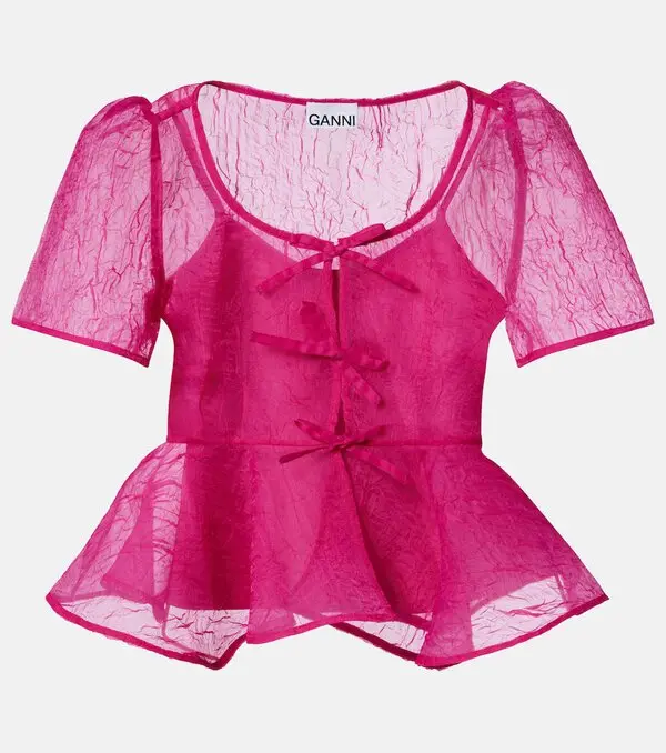 GANNI Organza Peplum Top - Pink