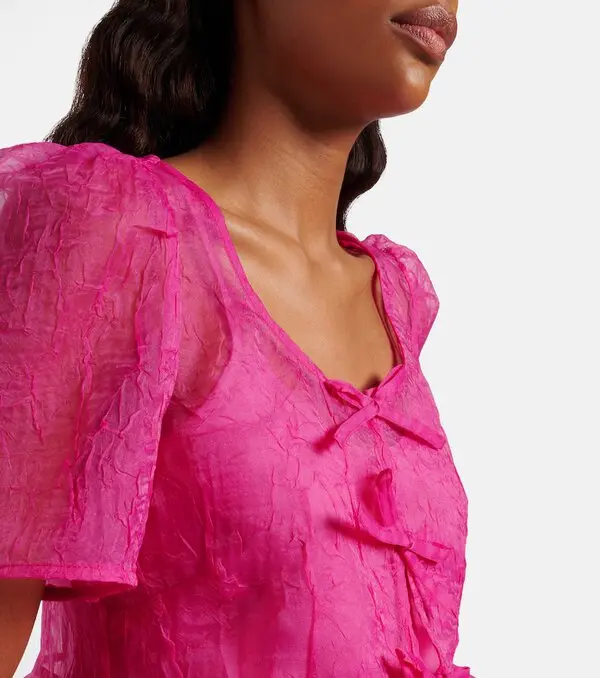 GANNI Organza Peplum Top - Pink