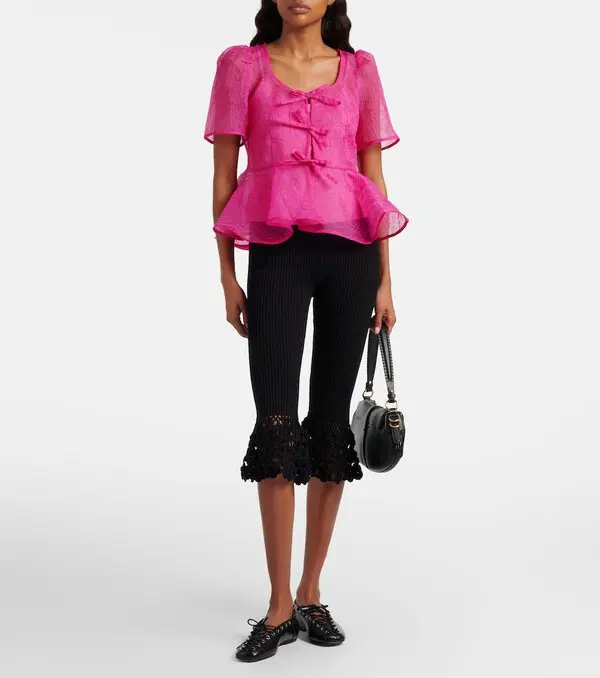 GANNI Organza Peplum Top - Pink