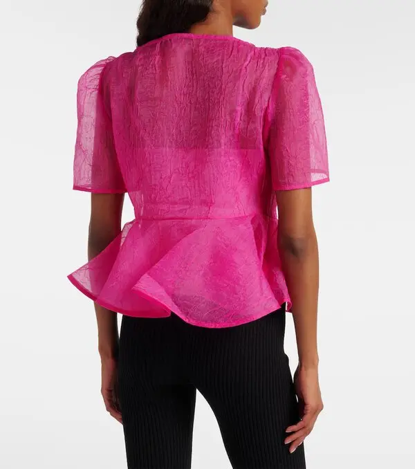 GANNI Organza Peplum Top - Pink