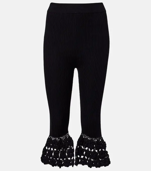 GANNI Crochet-trimmed Ribbed Cotton-blend Capri Pants