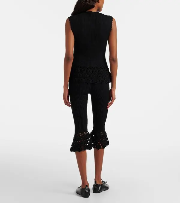 GANNI Crochet-trimmed Ribbed Cotton-blend Capri Pants