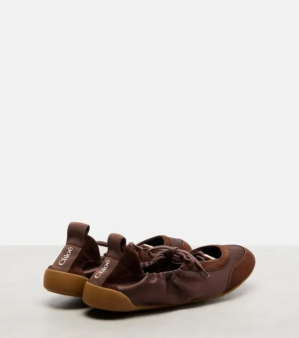 Chloé Kick Suede-trimmed Satin Flats - Brown