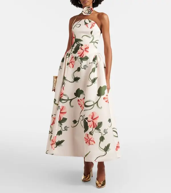LEO LIN Violet Floral Bustier Gown - Beige