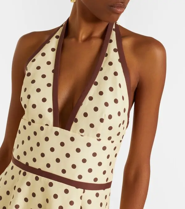 Posse Bowie Polka-dot Linen And Cotton Midi Dress - Yellow