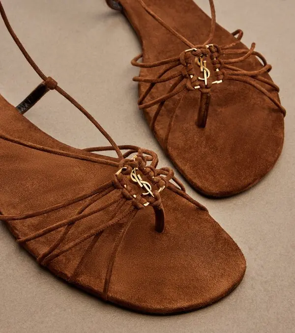 Saint Laurent Babylone Suede Sandals - Brown