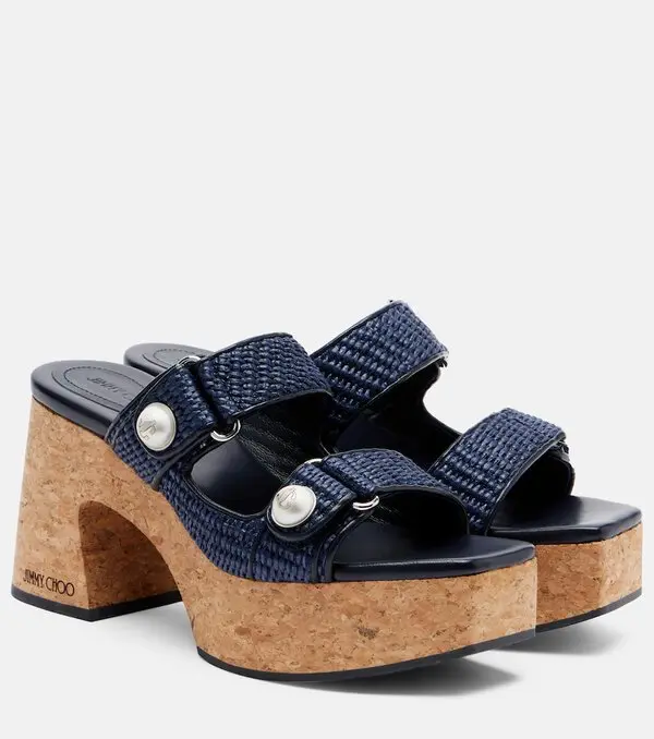 JIMMY CHOO Fayence Raffia-effect Platform Sandals