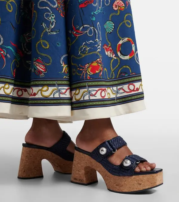JIMMY CHOO Fayence Raffia-effect Platform Sandals