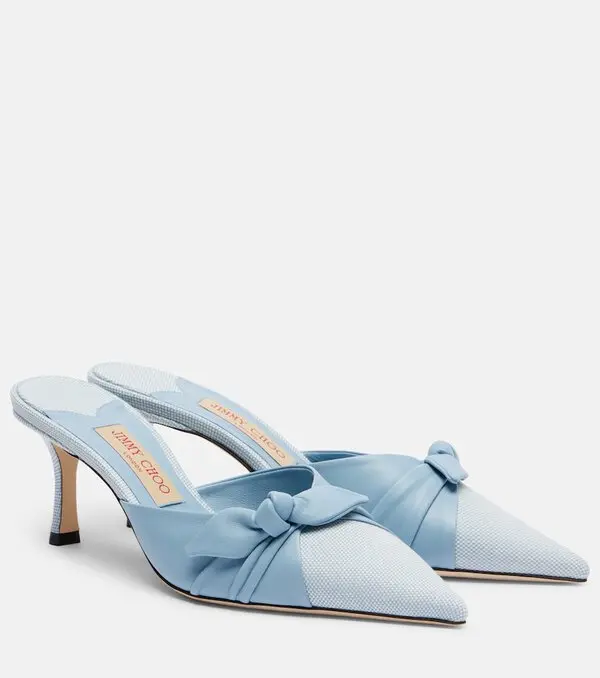 JIMMY CHOO Livi Leather And Canvas Mules - Blue