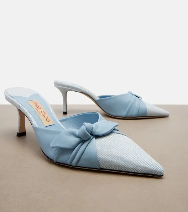 JIMMY CHOO Livi Leather And Canvas Mules - Blue