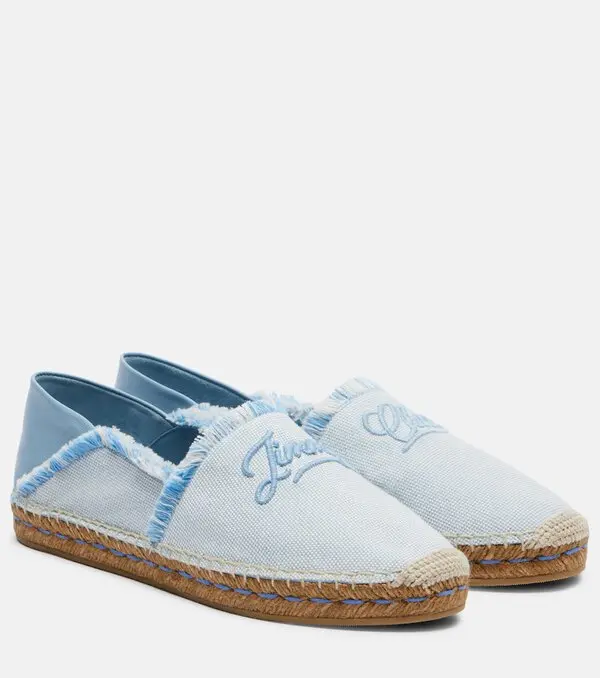 JIMMY CHOO Embroidered Canvas Espadrilles - Blue
