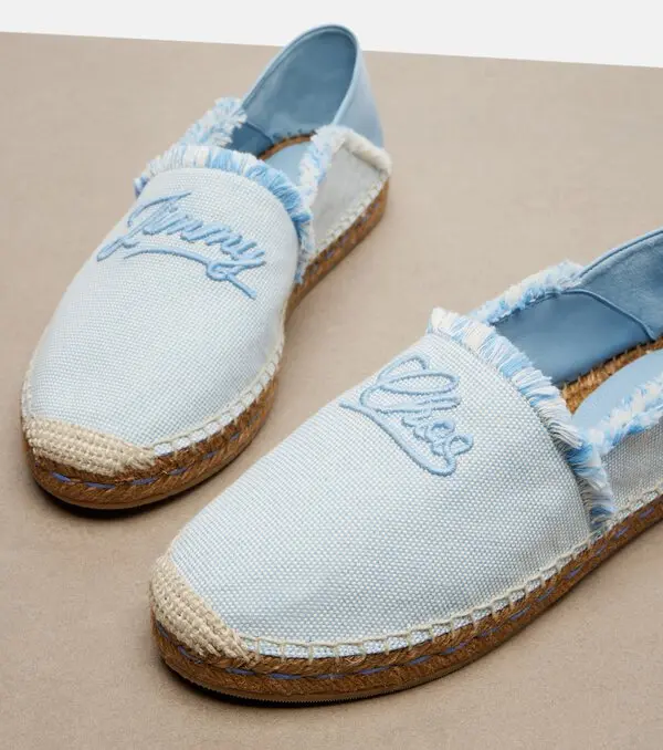 JIMMY CHOO Embroidered Canvas Espadrilles - Blue