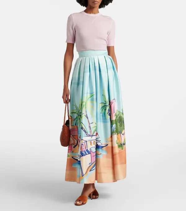 LEO LIN Printed Satin Maxi Skirt