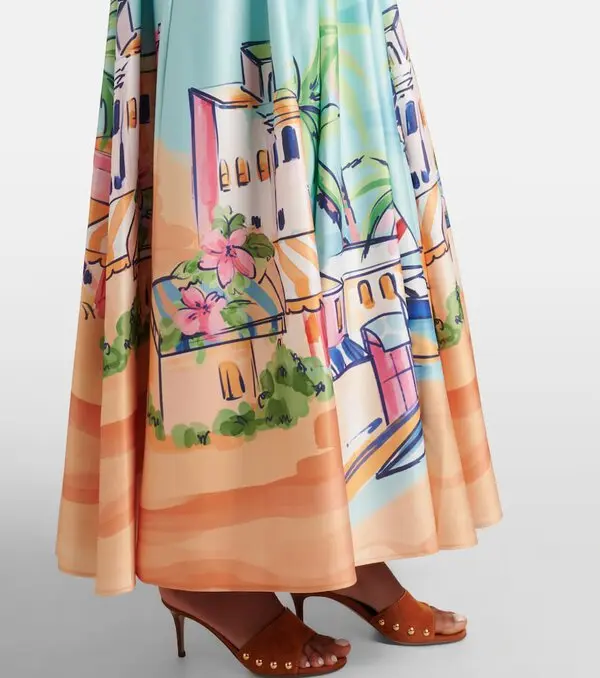 LEO LIN Printed Satin Maxi Skirt